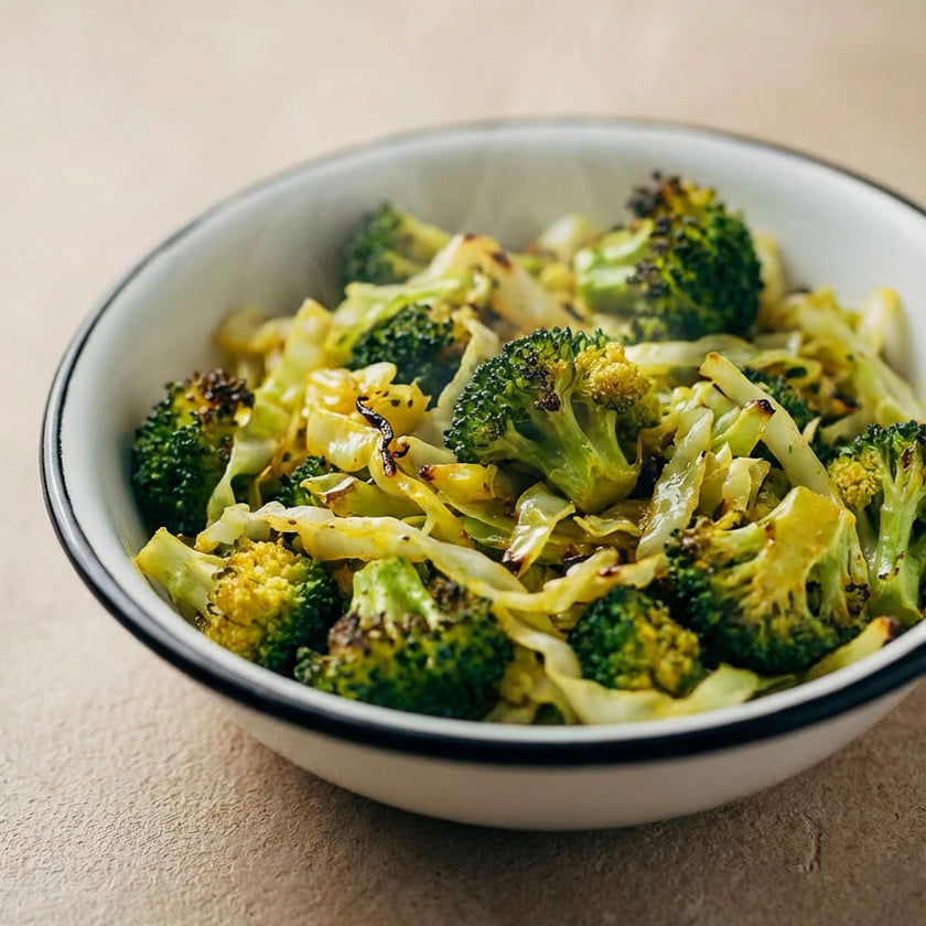 Brócolos e couve assados com cúrcuma (2 pax) – O Passe
